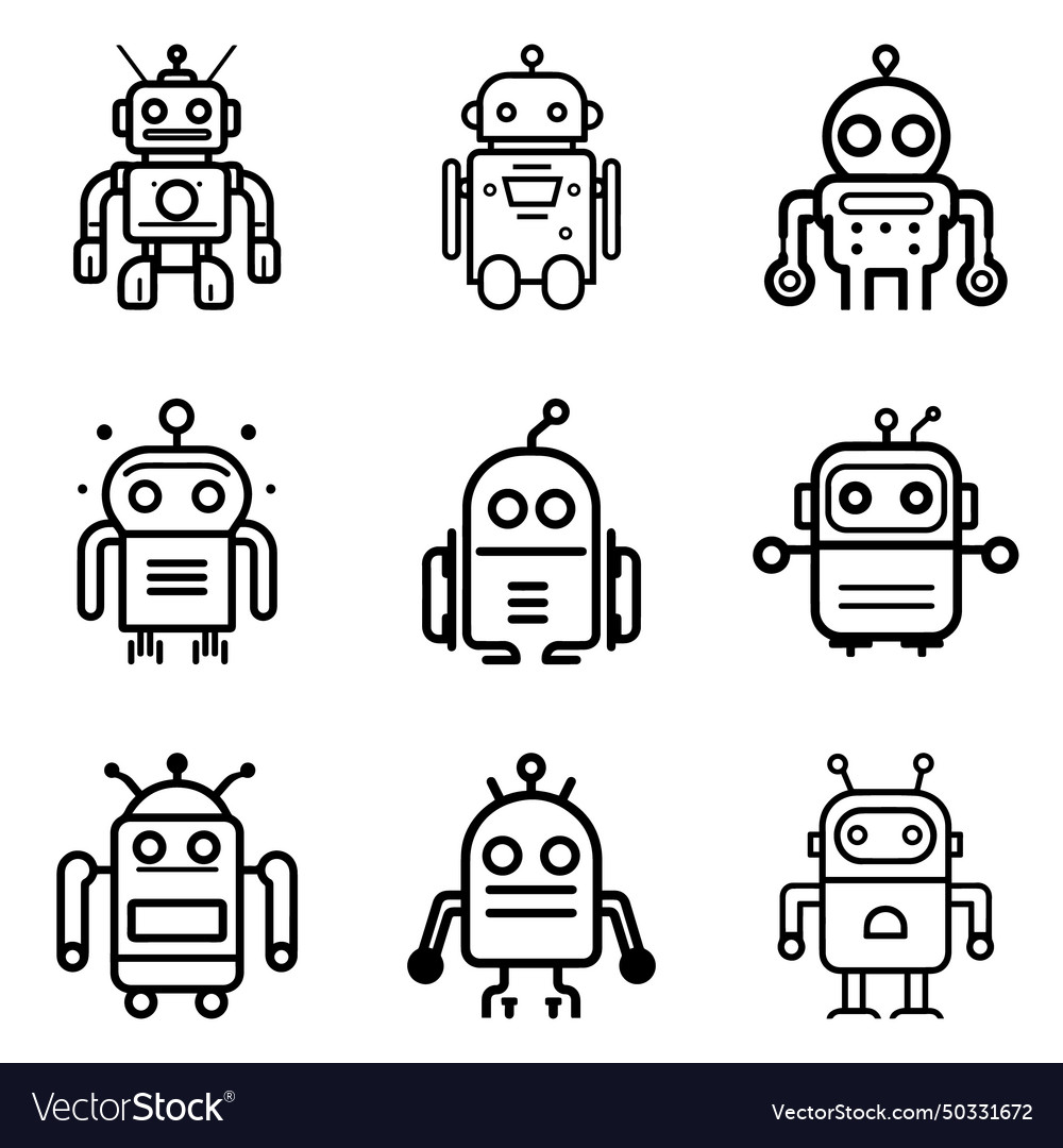Robots flat icon set isolated on white background Vector Image