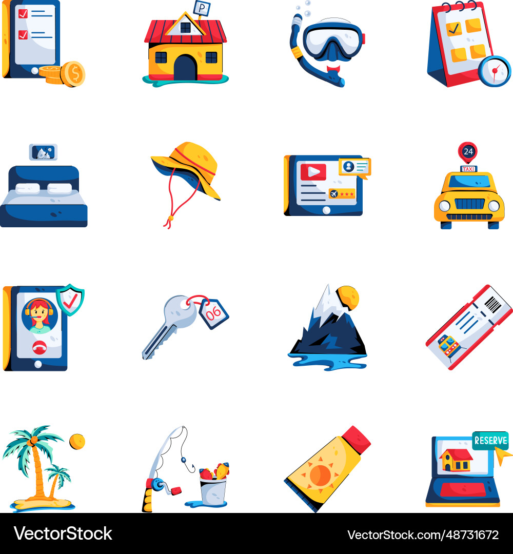 Set of trip flat icons Royalty Free Vector Image