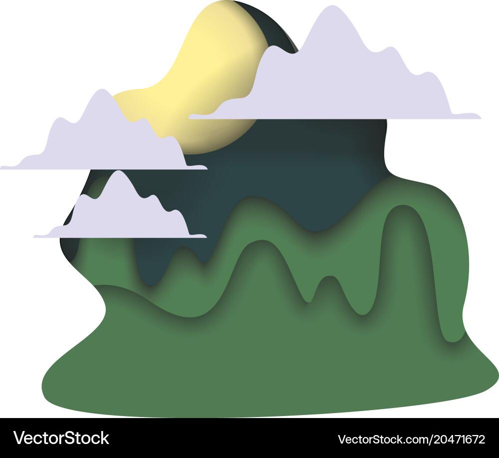 Sunrise over the hill papercut Royalty Free Vector Image