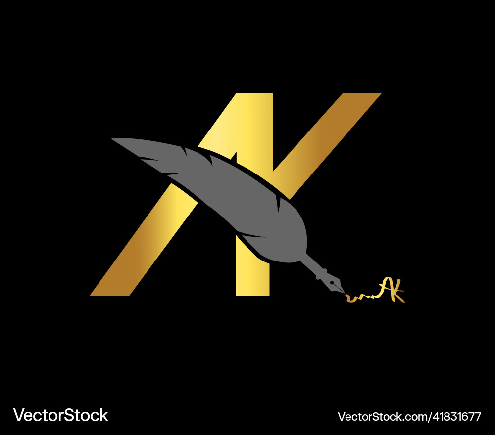 Ak letter with a pen logo design icon Royalty Free Vector