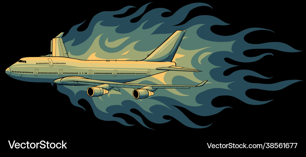 Civil aircraft with flames Royalty Free Vector Image