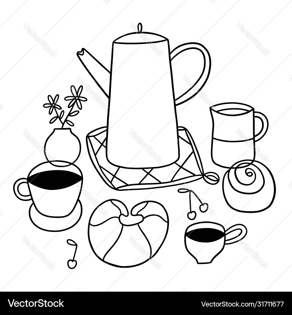 Doodle breakfast outline Royalty Free Vector Image