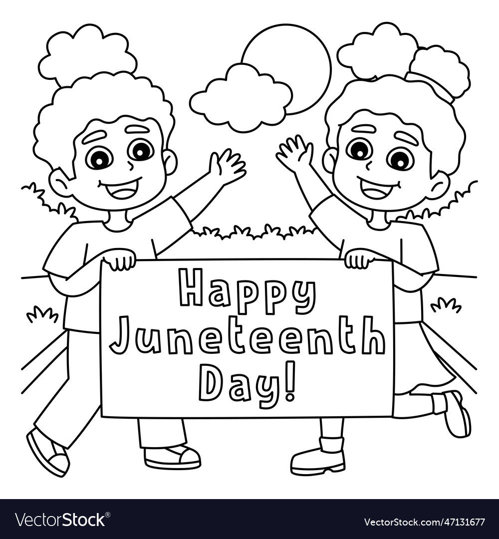 Happy juneteenth day banner coloring page for kids