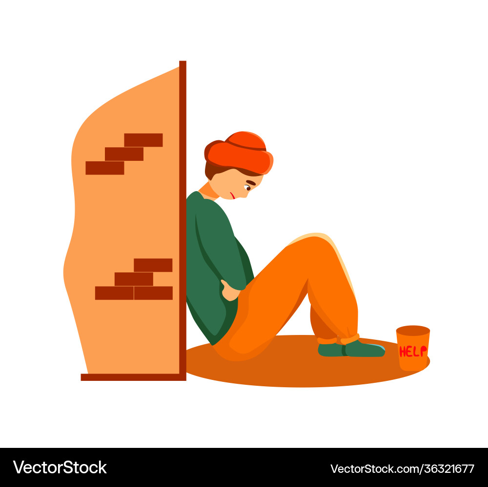 Homeless man begging for help on street corner Vector Image