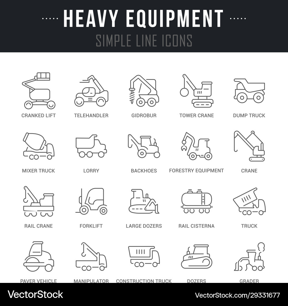 Set line icons heavy equipment Royalty Free Vector Image