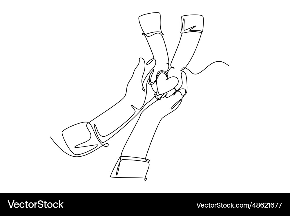 Single one line drawing children giving love Vector Image