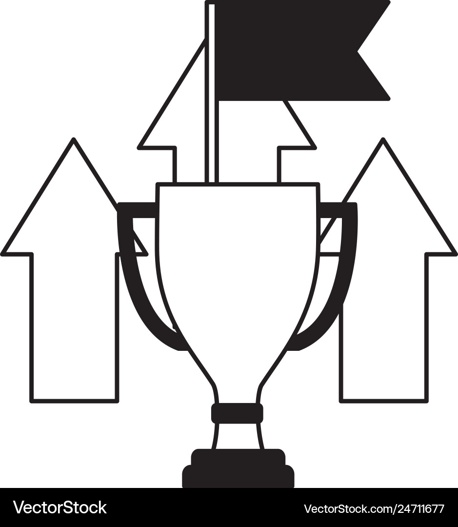 Trophy award cup with arrows up and flag Vector Image