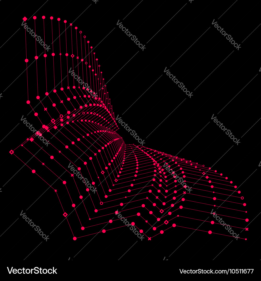 Wavy grid made of connected dots with signs Vector Image