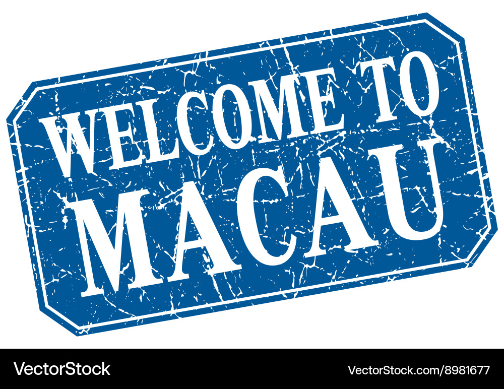Welcome to macau blue square grunge stamp Vector Image