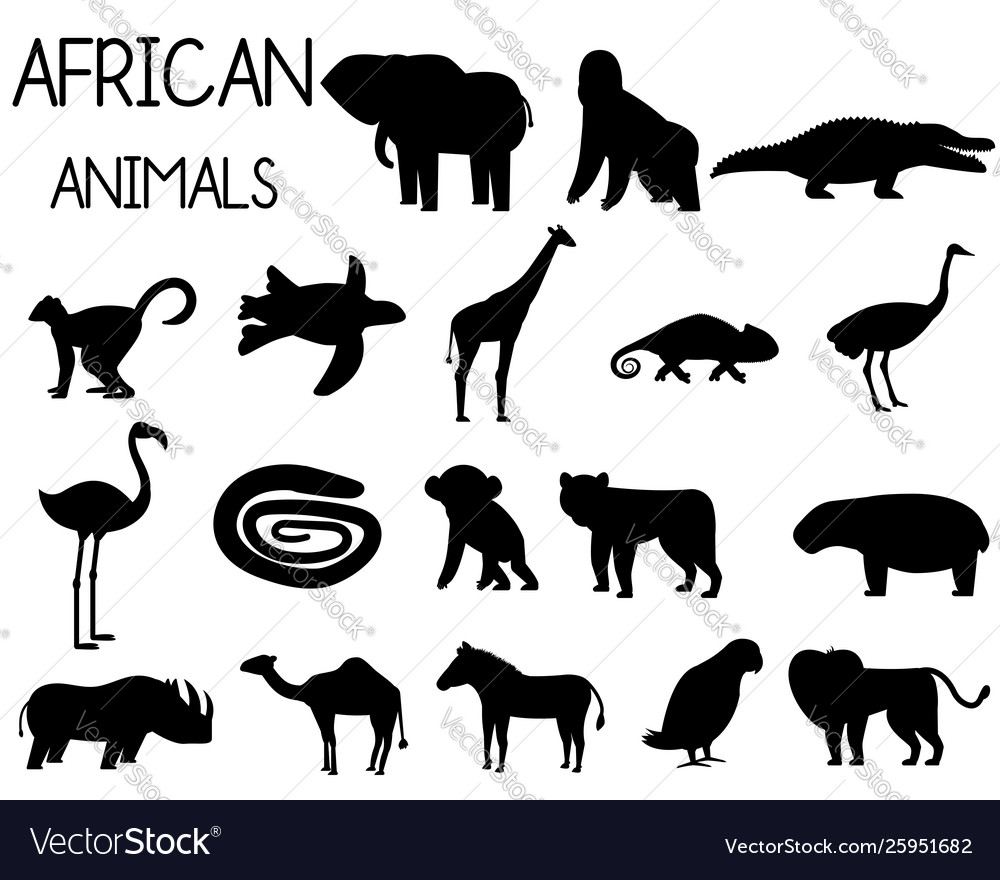 African animal silhouettes set icons in flat Vector Image
