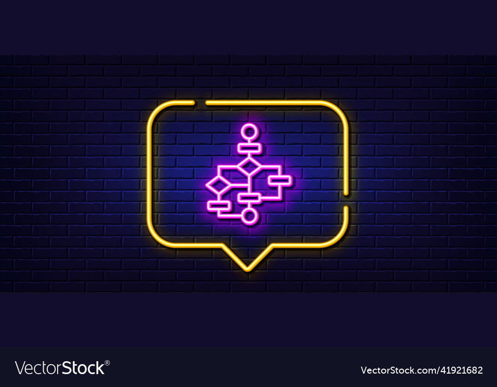 Block diagram line icon path scheme sign neon Vector Image