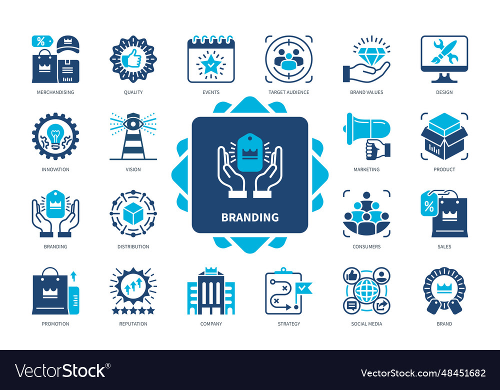 Branding solid icon set Royalty Free Vector Image