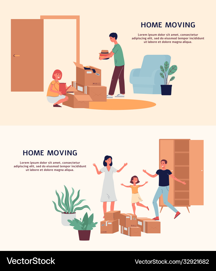 House moving and family relocation web banners set