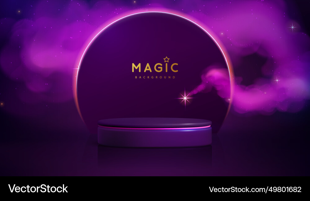 Magic violet showcase with 3d podium and steam Vector Image