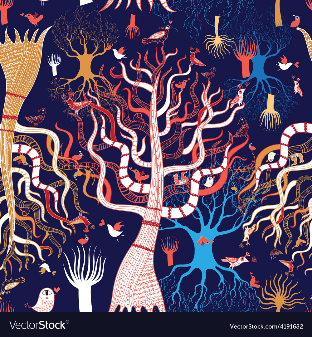 Pattern beautiful magical trees Royalty Free Vector Image