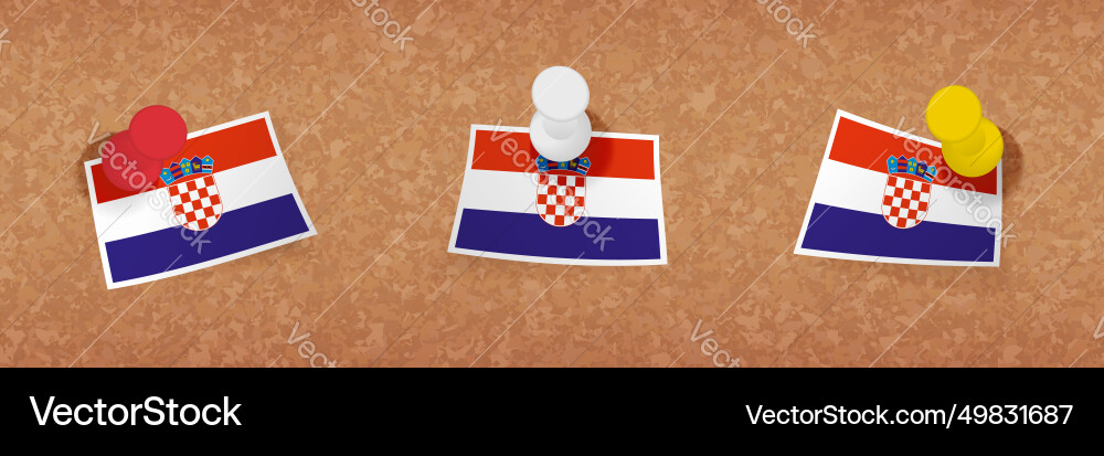 Croatia flag pinned in cork board three versions Vector Image