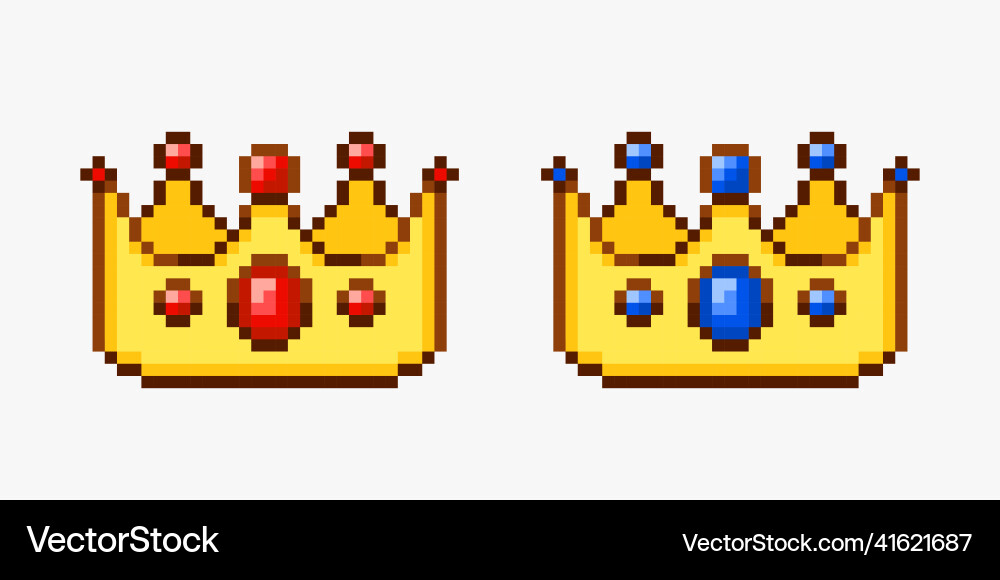 Crown collection in pixel art style Royalty Free Vector
