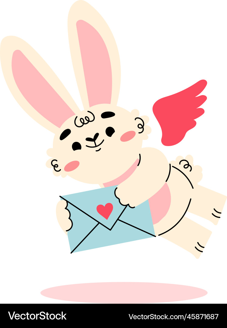 Cute cupid bunny with wings flying with envelope Vector Image