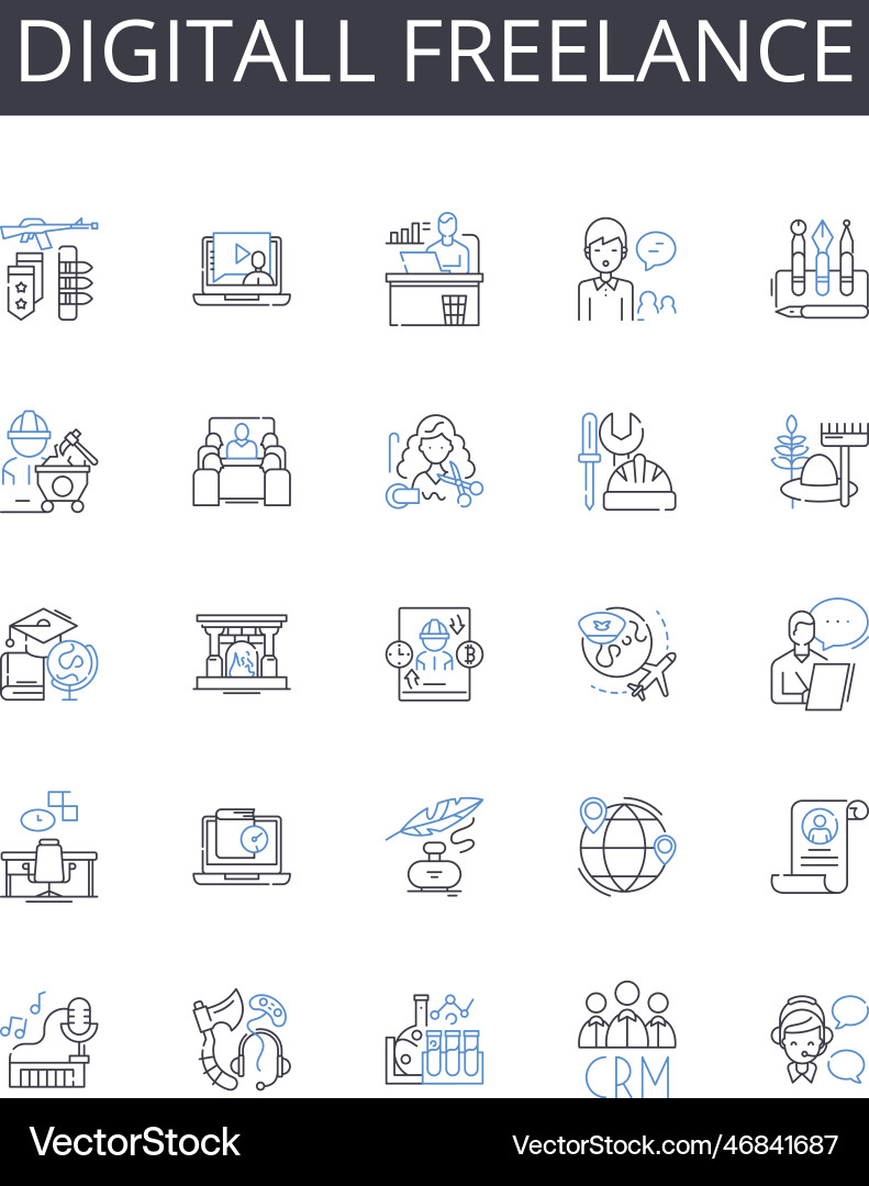 Digitall freelance line icons collection Vector Image