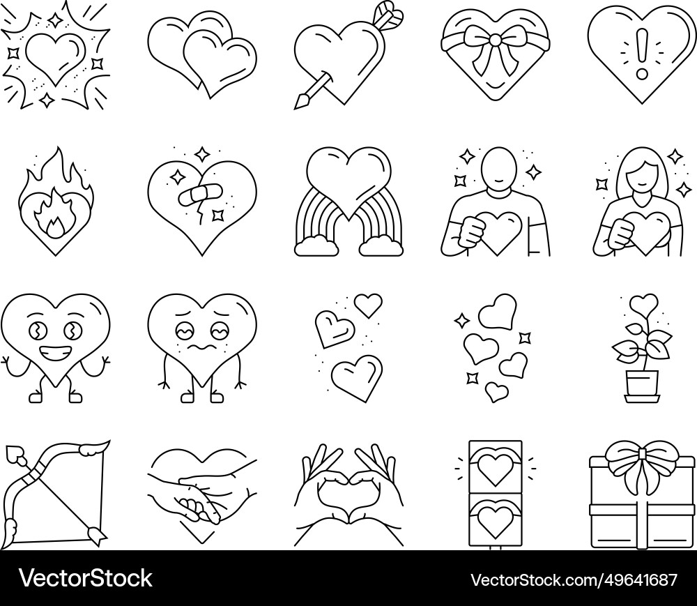 Heart love romantic icons set Royalty Free Vector Image