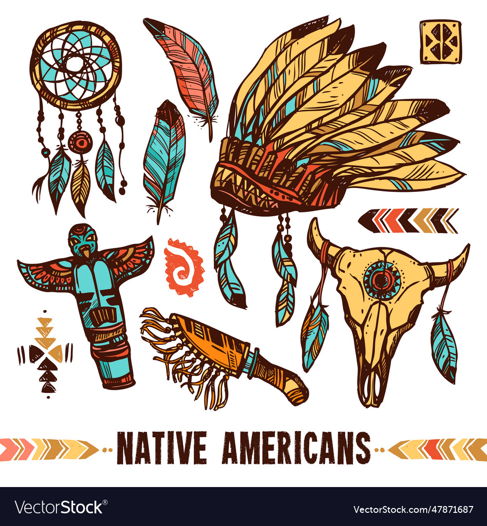 Native americans decorative icon set native Vector Image Native americans decorative icon set native Vector Image