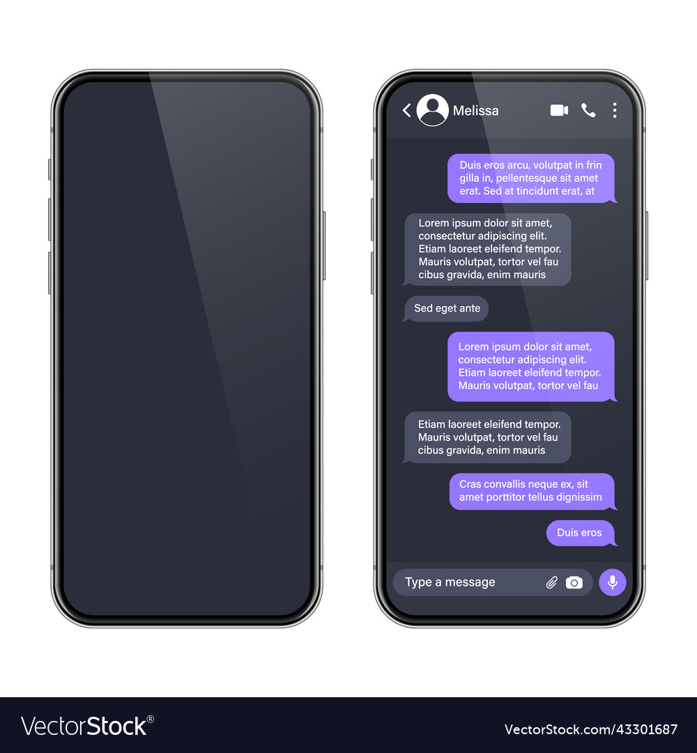 Realistic smartphone with messaging app sms text Vector Image Realistic smartphone with messaging app sms text Vector Image