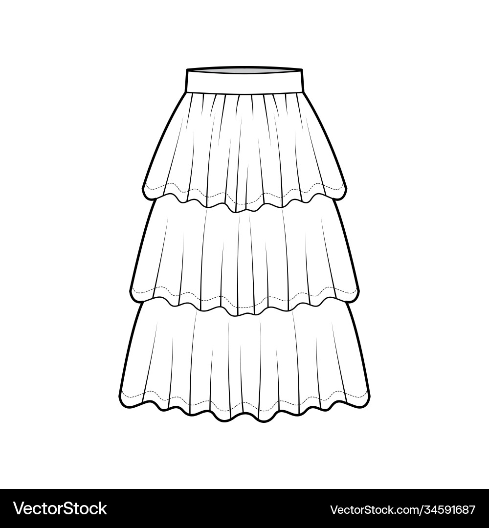 Skirt layered ruffle tiared flounce technical Vector Image