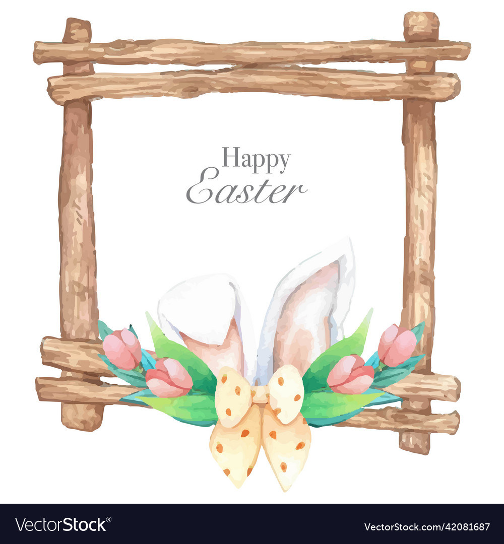 Watercolor wooden frame with spring easter Vector Image