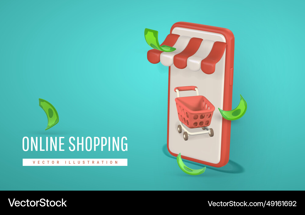 3d online shop smartphone with striped Royalty Free Vector