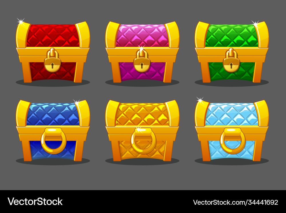 A set brightly colored gold soft chests for the Vector Image