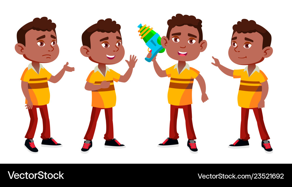 Black afro american kindergarten kid poses Vector Image