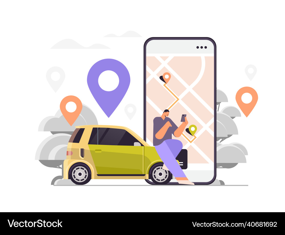 Businesswoman ordering car in mobile application Vector Image
