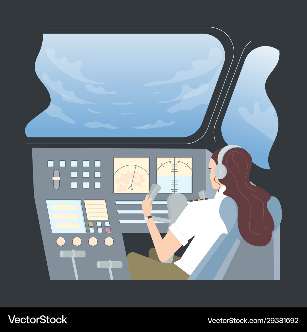 Female pilot in aircraft cockpit Royalty Free Vector Image