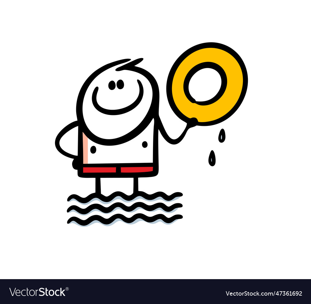 Funny Stickman In Swimming Trunks Is Standing Vector Image