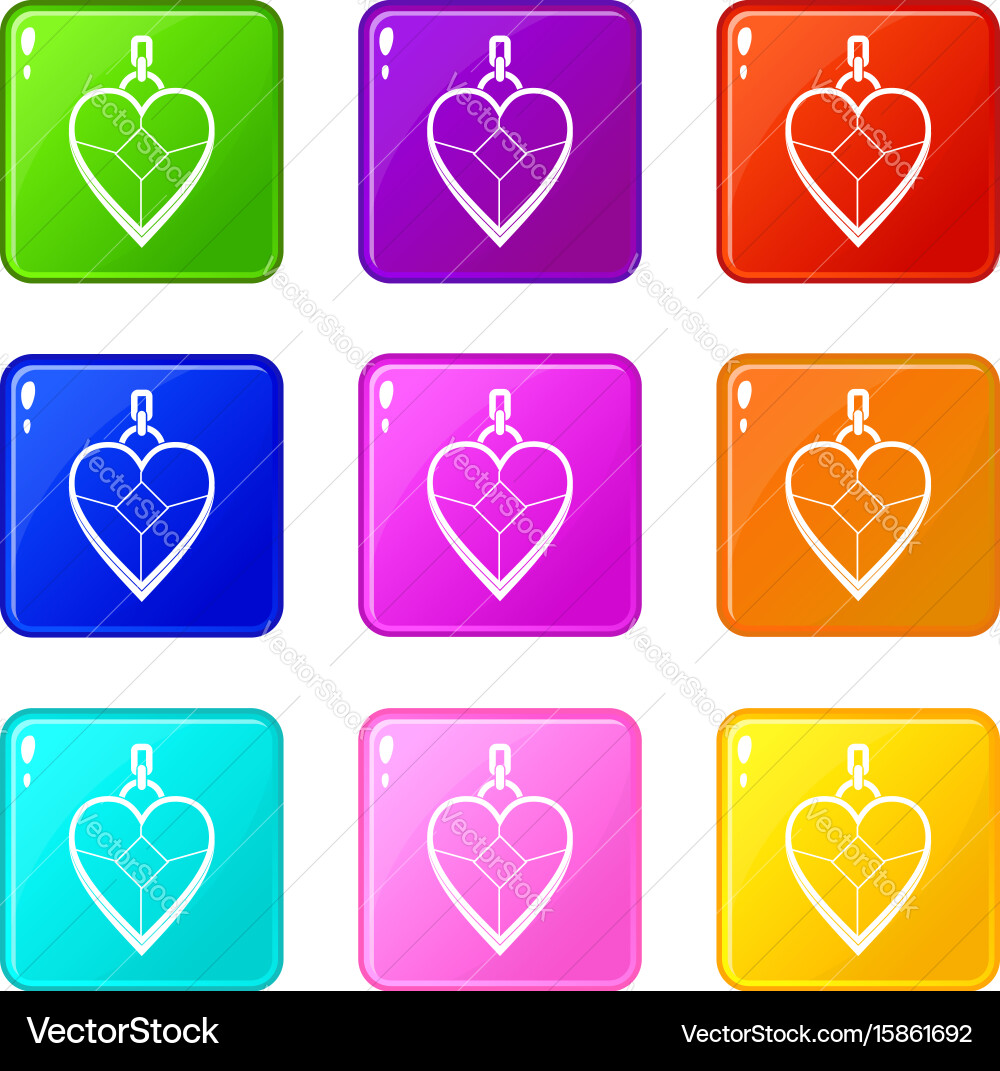 Heart shaped pendant icons 9 set Royalty Free Vector Image