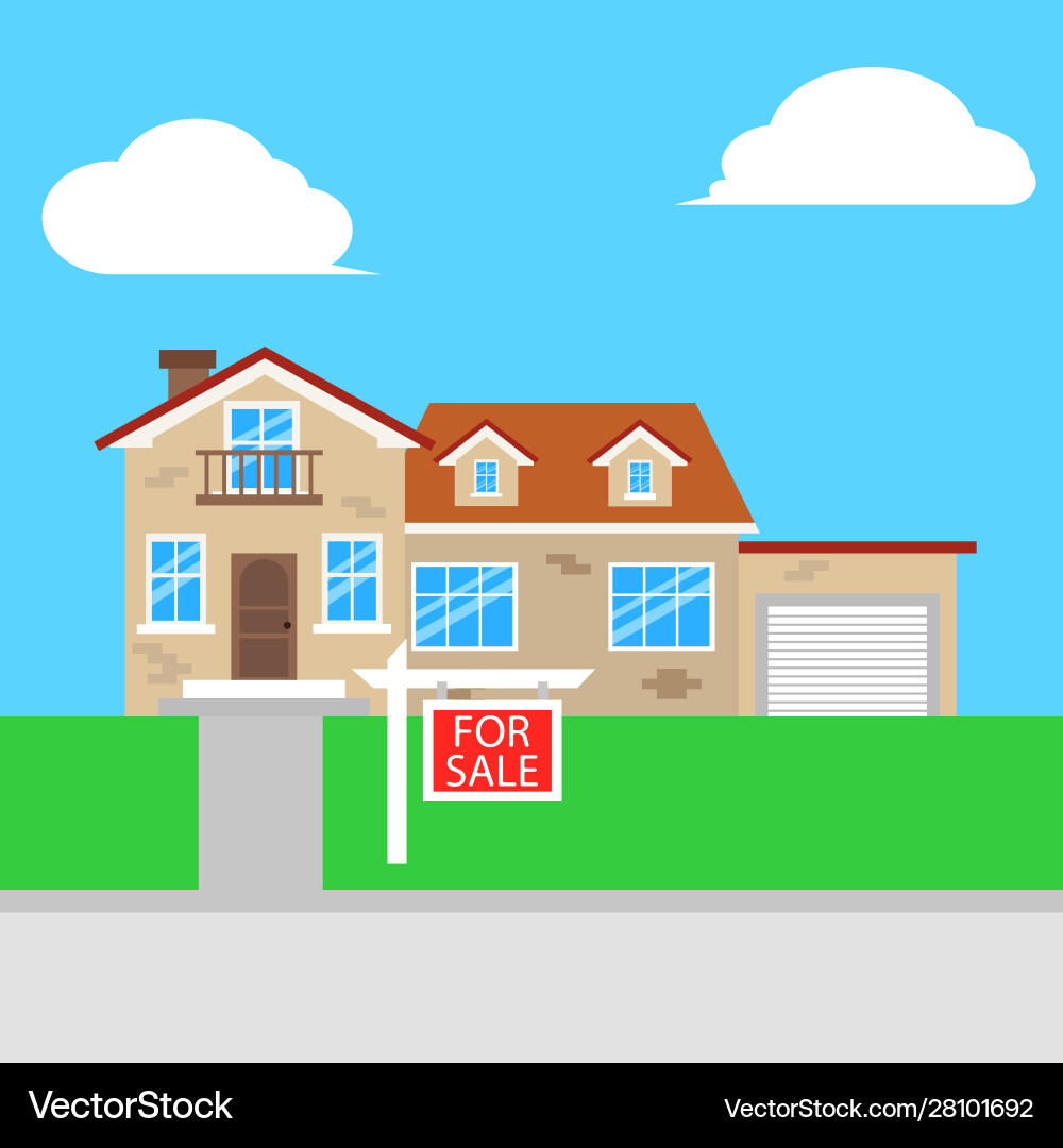 House and sign in foreground Royalty Free Vector Image