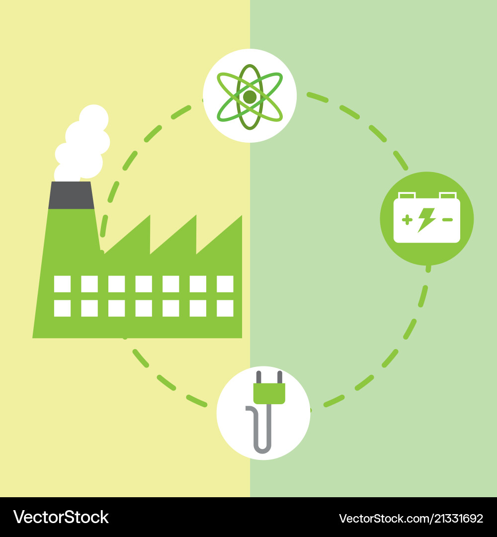 Industry factory plug battery and atom energy Vector Image