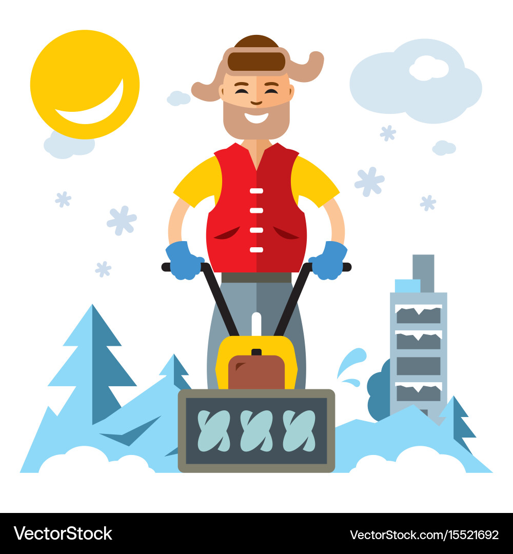 Man with a snow blower flat style colorful Vector Image