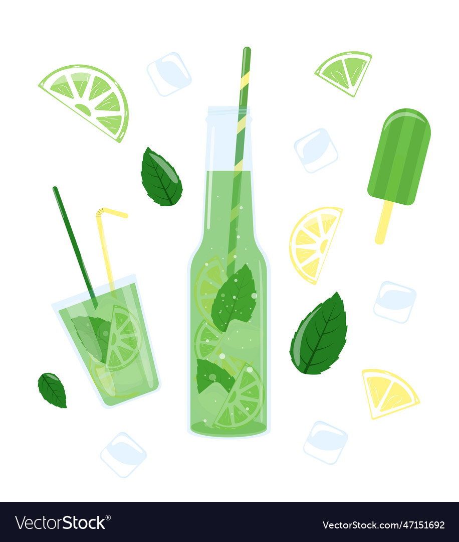 Summer lemonade with ice lime and lemon Royalty Free Vector