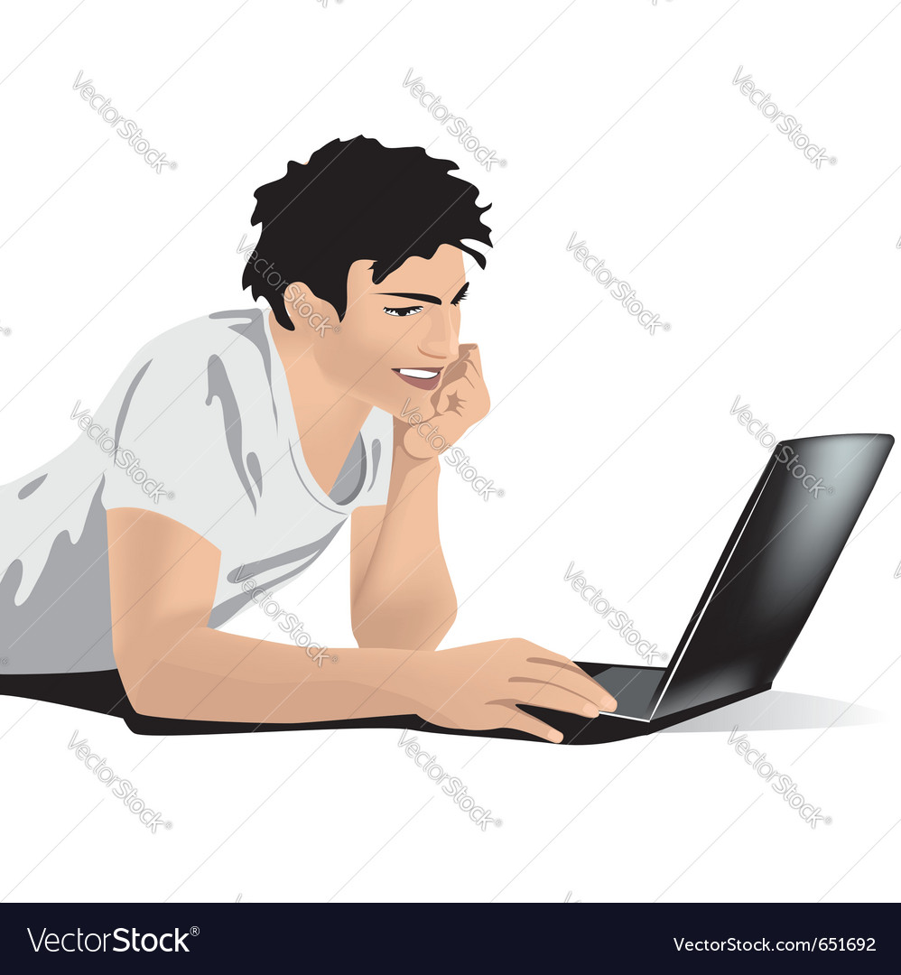 Young man with laptop Royalty Free Vector Image