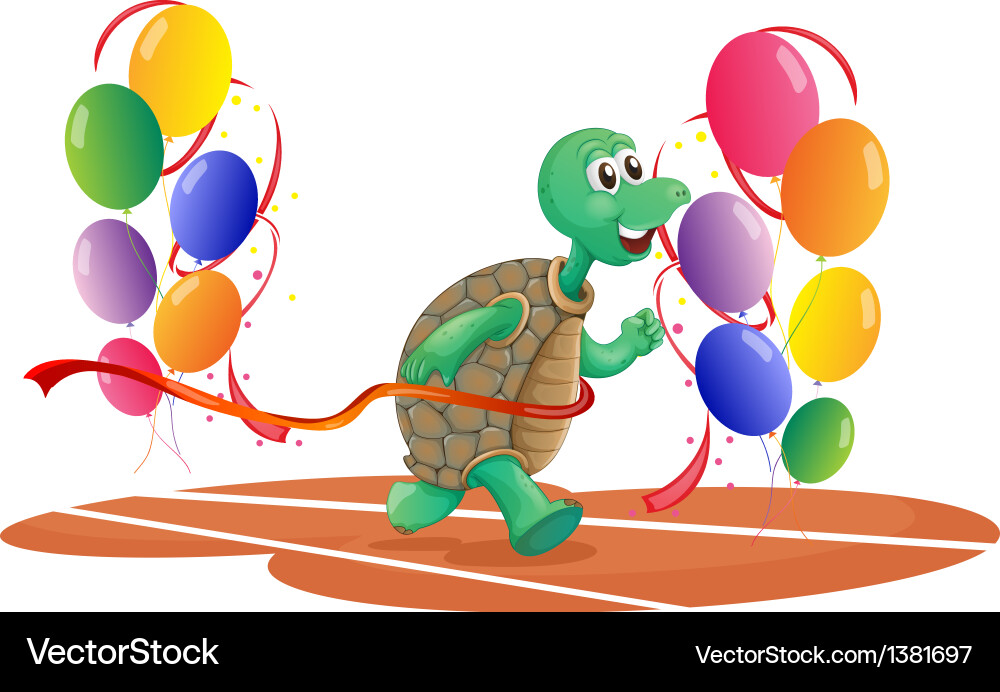 A turtle running with colorful balloons Royalty Free Vector