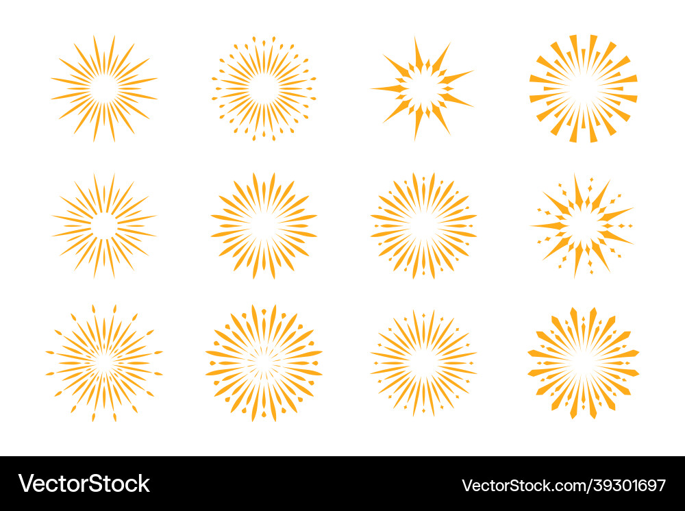 Linear flat sunburst set Royalty Free Vector Image