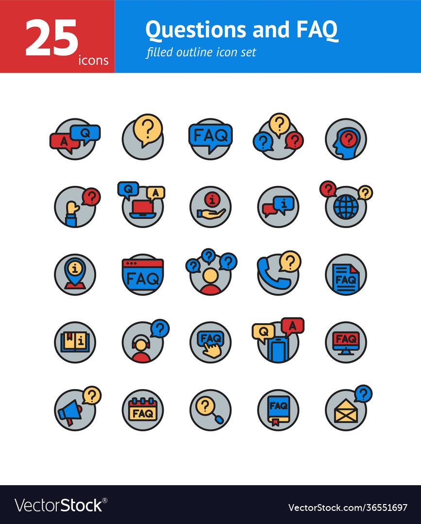 Questions and faq filled outline icon set Vector Image