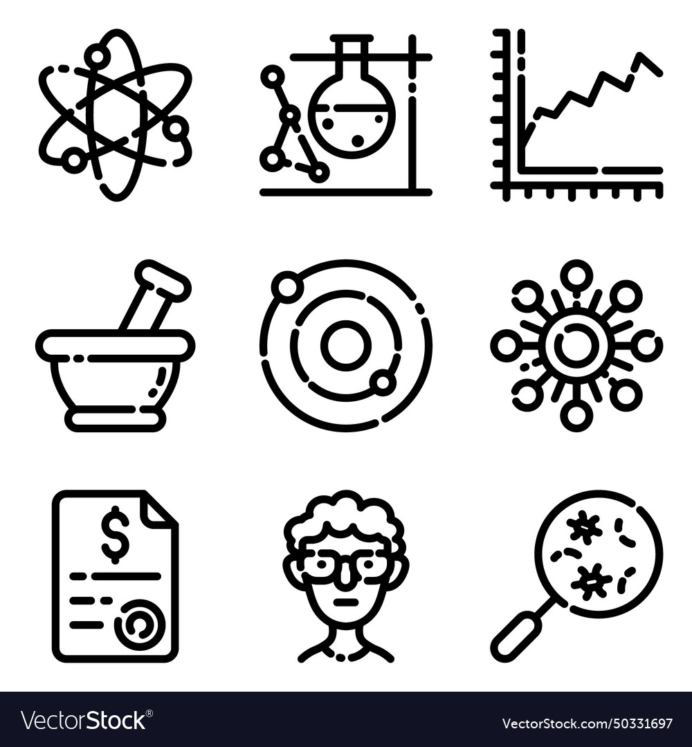 Science flat icon set isolated on white background