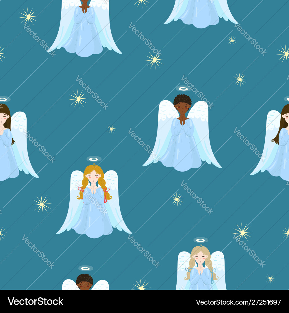 Seamless texture with angels and stars image Vector Image