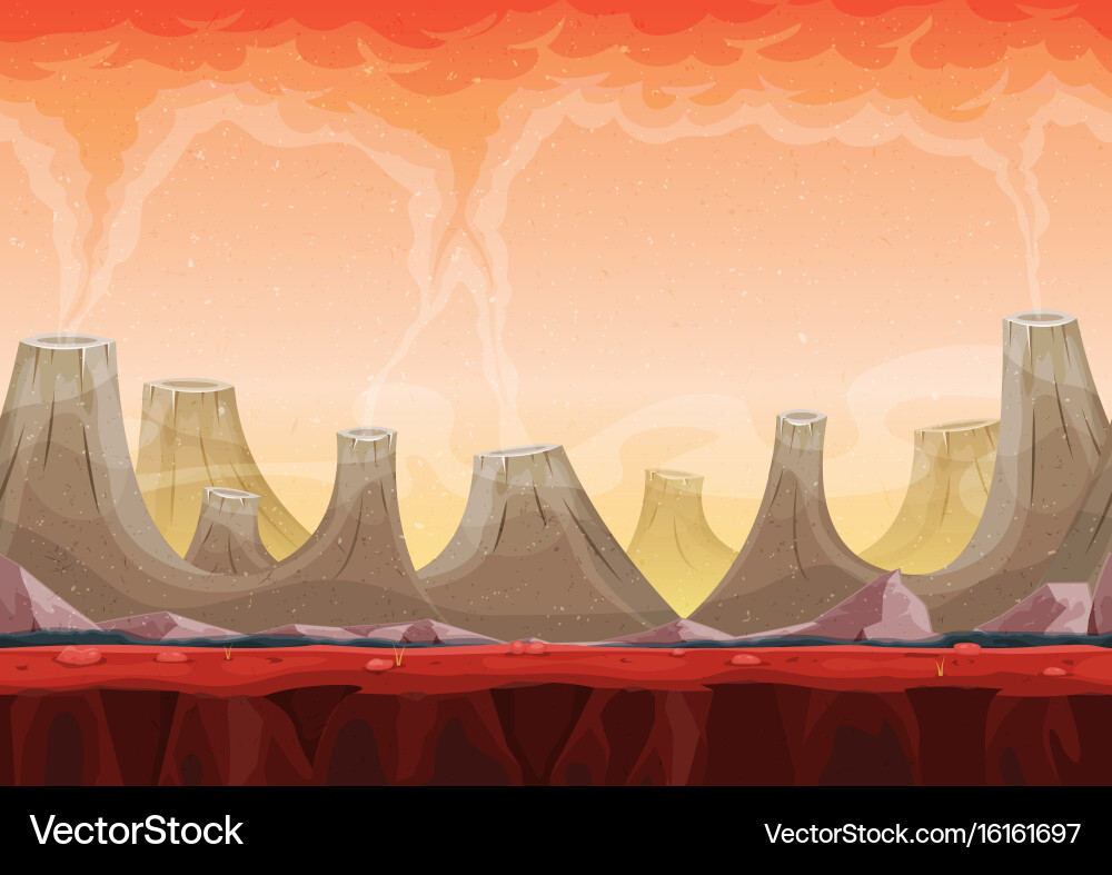 Seamless volcano planet landscape for ui game Vector Image