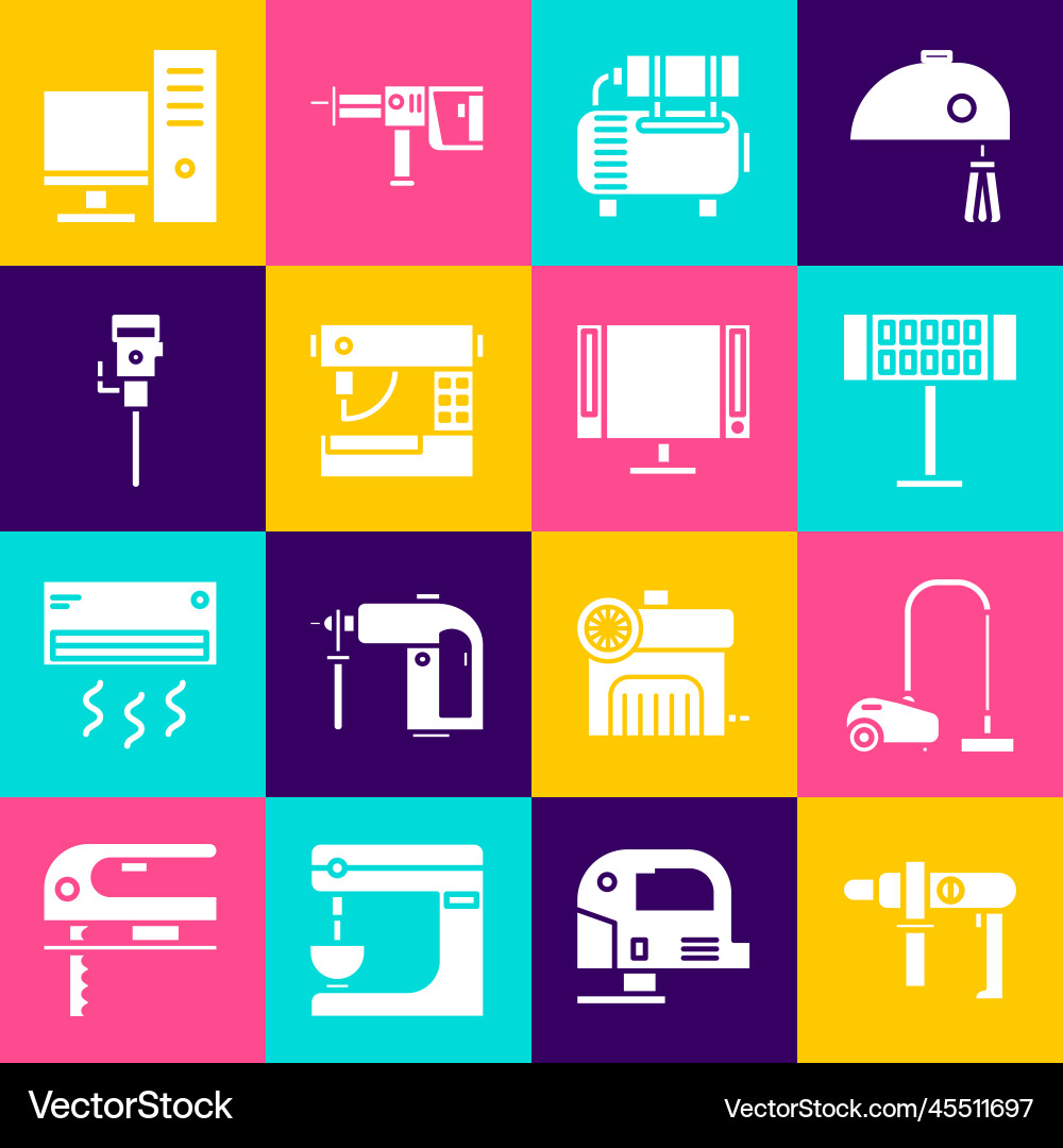 Set electric drill machine vacuum cleaner heater Vector Image