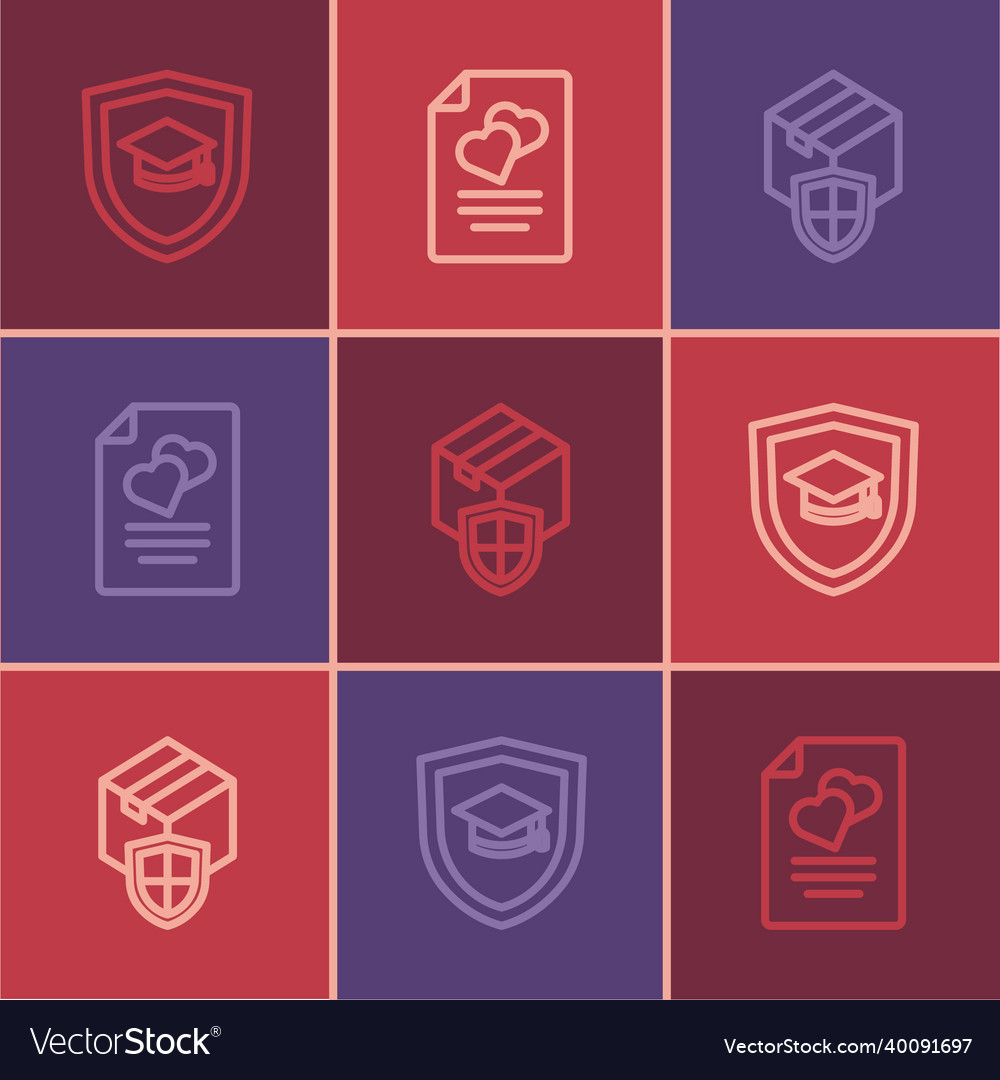 Set line graduation cap with shield delivery Vector Image Set line graduation cap with shield delivery Vector Image