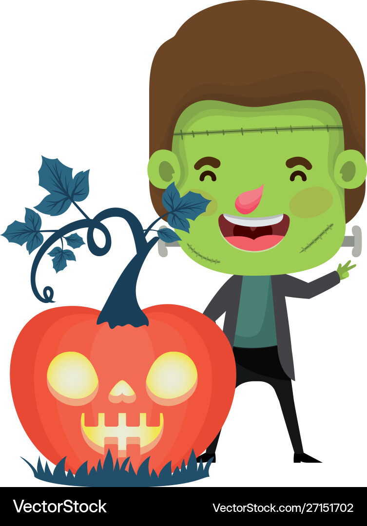 Cute little boy with frankenstein costume Vector Image