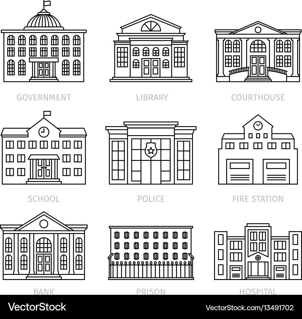 Education and government thin line buildings Vector Image